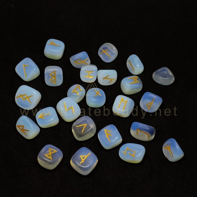 Opal Gemstone Crystal Engraved Rune Sets. - Agate Buddy