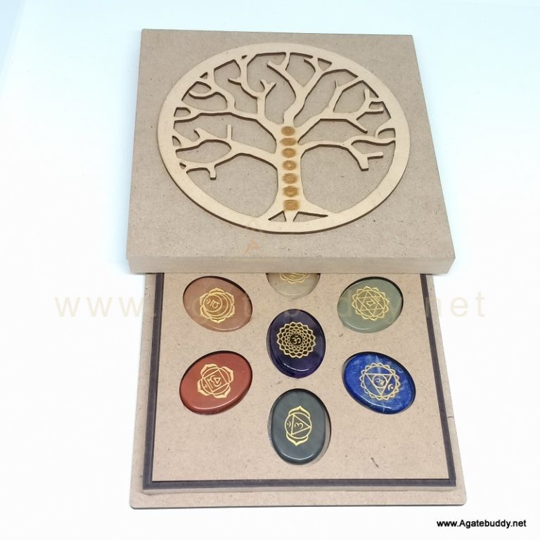 Seven Chakra Sanskrit Reiki Engraved Set with Tree of life Chakra Box ...