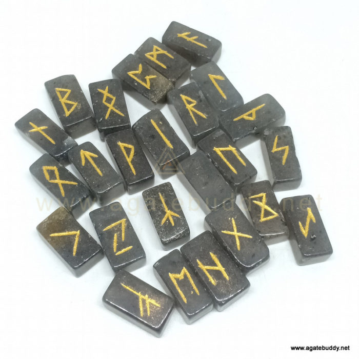 Grey Aventurine Bricks Shape Rune Set | Rune set. - Agate Buddy