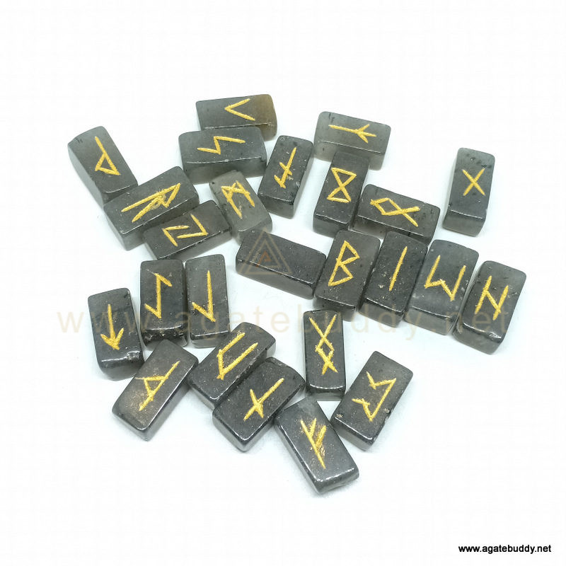 Grey Aventurine Bricks Shape Rune Set | Rune set. - Agate Buddy